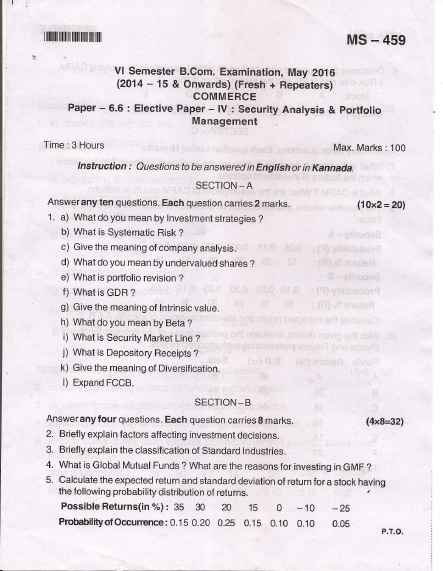 Bangalore University B.Com. COMMERCE PAPER-6.6: ELECTIVE PAPER-IV ...