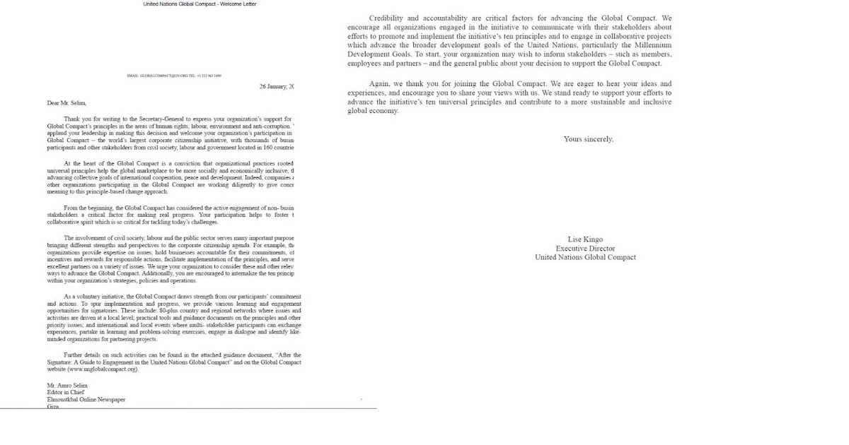 Official letter form UN secretary general for joining to United Nations ...