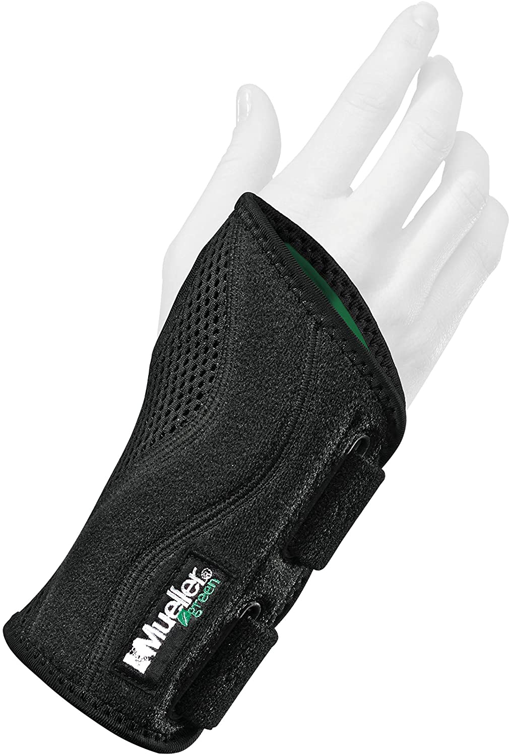 Mueller Green Fitted Wrist Brace, Black, Right Hand, Small/Medium