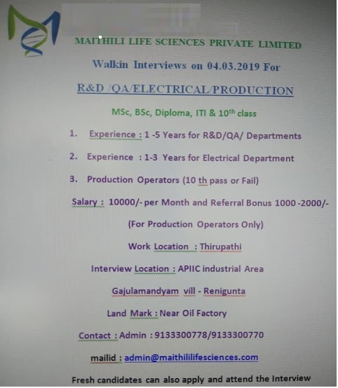 NABL GUIDELINES: MAITHILI LIFE SCIENCES - Walk-In Interviews for QA / R&D / Production ...