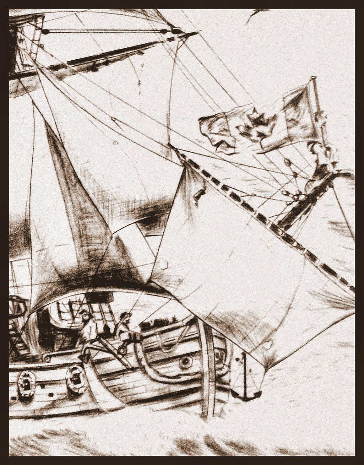 CWO4 W. L. Exum Artwork : Hudson Bay Company "NONSUCH" Ketch, 1650