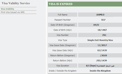 Exit Re-Entry visa status online in Saudi Arabia