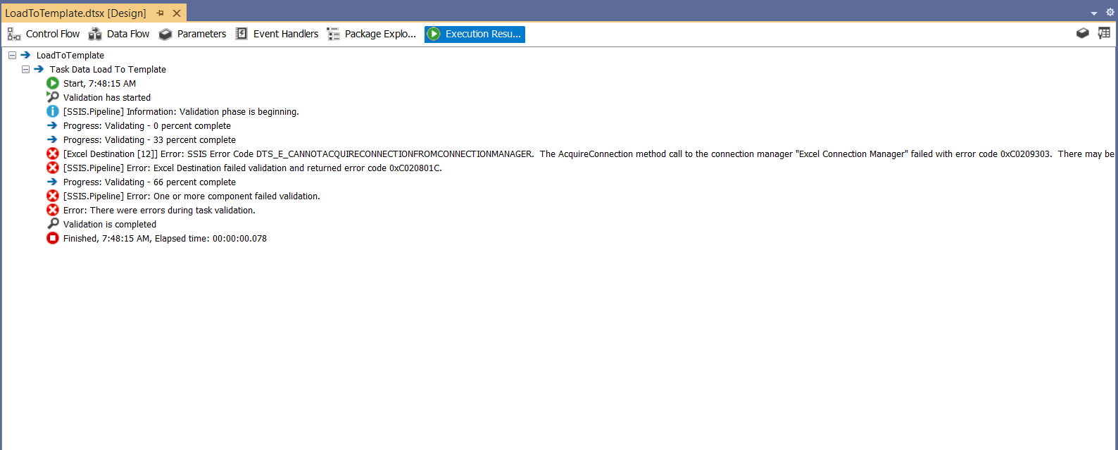 Load data to excel template using SSIS
