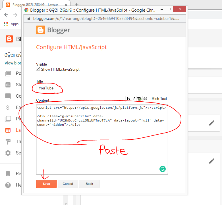Configure YouTube Subscribe Button on Blogger | Simple and Easy - Dot ...