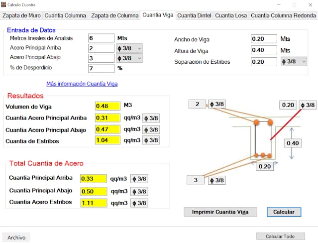 Calculo de Cuantia de Acero para Analisis de Costo y Presupuesto
