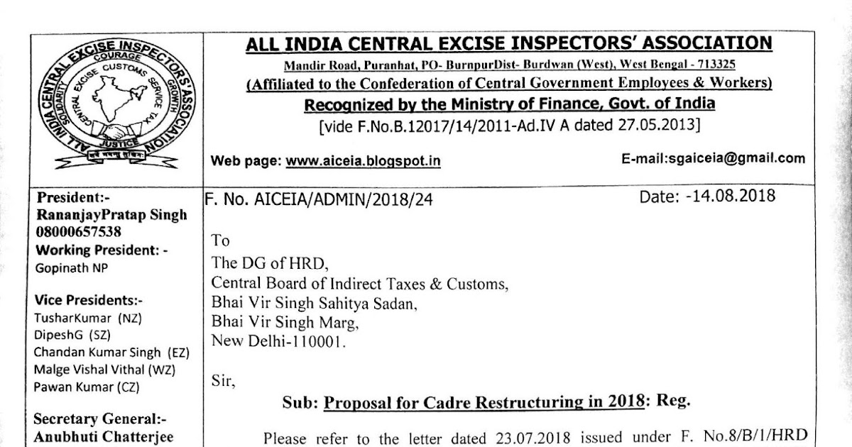Proposal for Cadre Restructuring ~ All India Central Excise Inspectors ...