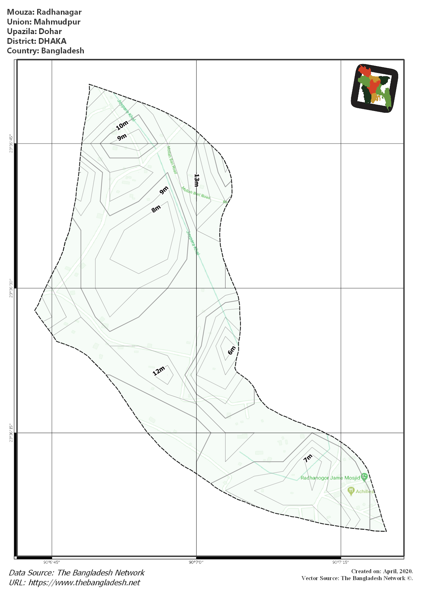 Map of Radhanagar Mouza, Dohar, Dhaka
