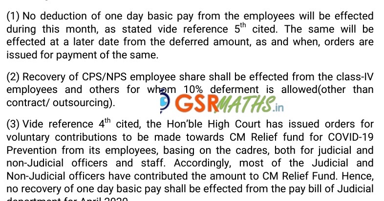 No deduction of one day basic and other deductions from April 2020 ...