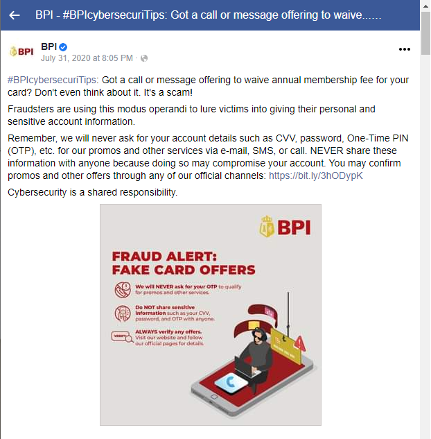 BPI Scam Waive Annual Fee Daw