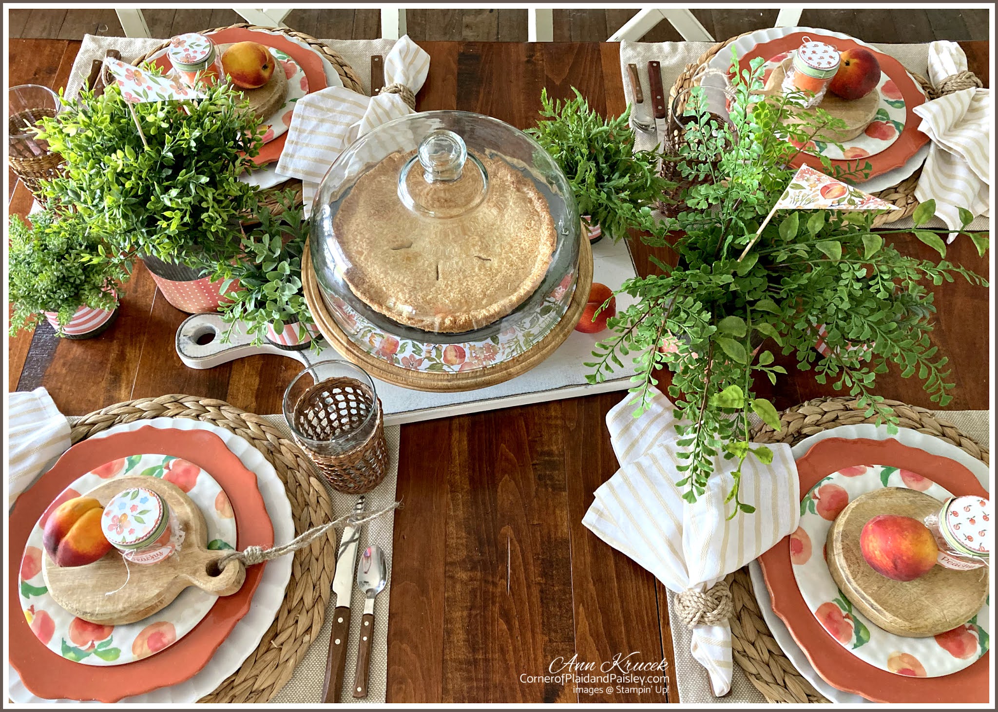 Sweet Peach Summer Table - Corner of Plaid and Paisley