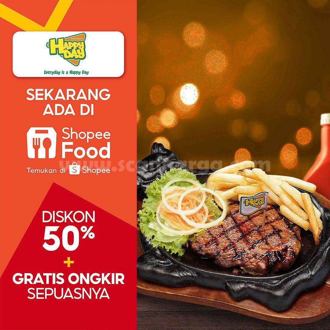 HAPPY DAY RESTO Promo DISKON 50% + GRATIS ONGKIR via ShopeeFood - scanharga