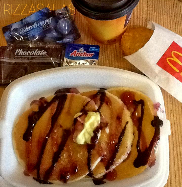 Rizza Salas: Mcdo's Pancakes with Blueberry and Chocolate Syrup