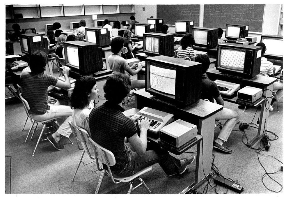 Retro school computer labs from the 1980s