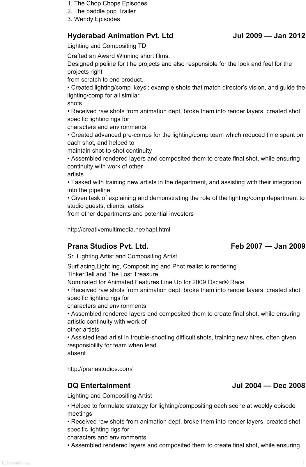 CG and VFX ...: Resume