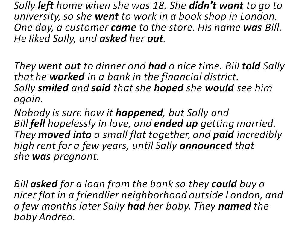 past simple: simple past text