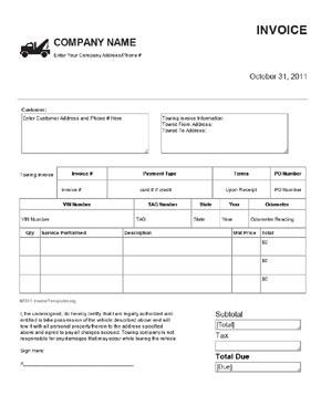 Towing Invoice Template - Invoice Template