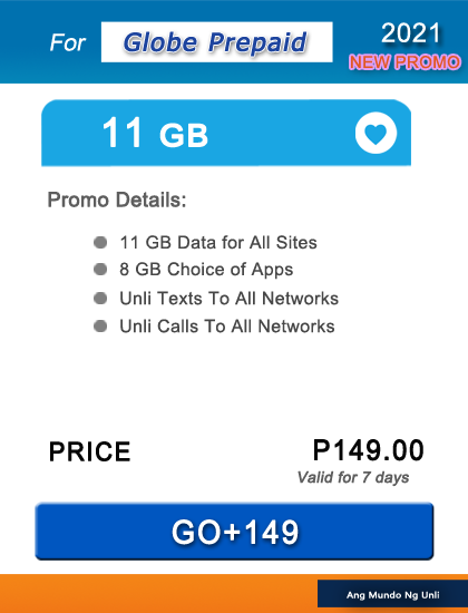 Globe GO+149 - 7 Days, 11GB Data for All Sites + 8GB Choice of Apps ...