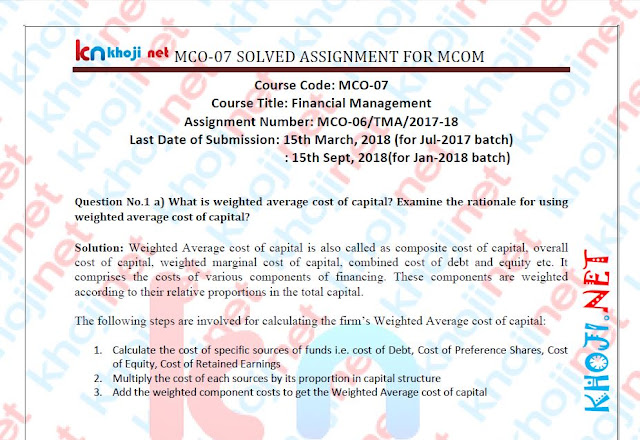 MCO-07 Solved Assignment For IGNOU MCOM 2nd Year 2018 Session | KHOJINET MCO-07 Solved Assignment For IGNOU MCOM 2nd Year 2018 Session | KHOJINET