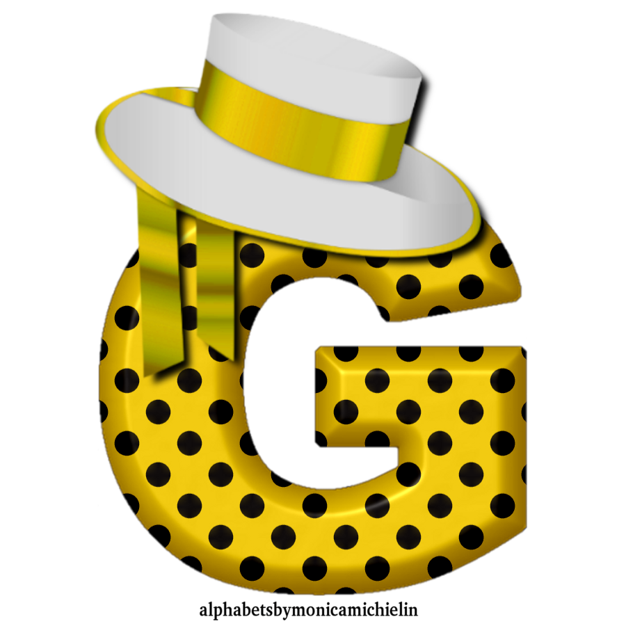 M. Michielin Alphabets: 2 - YELLOW POLKA DOTS HAT ALPHABET PNG
