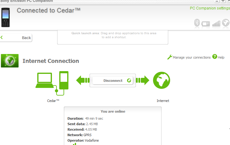 Sony Ericsson cedar as modem ~ Quest