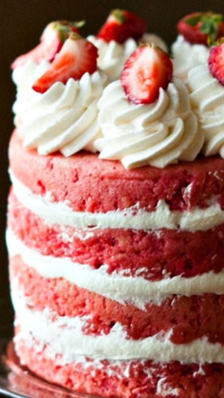 Made from Scratch Strawberries & Cream Cake - Secret Delicious Recipes Foods