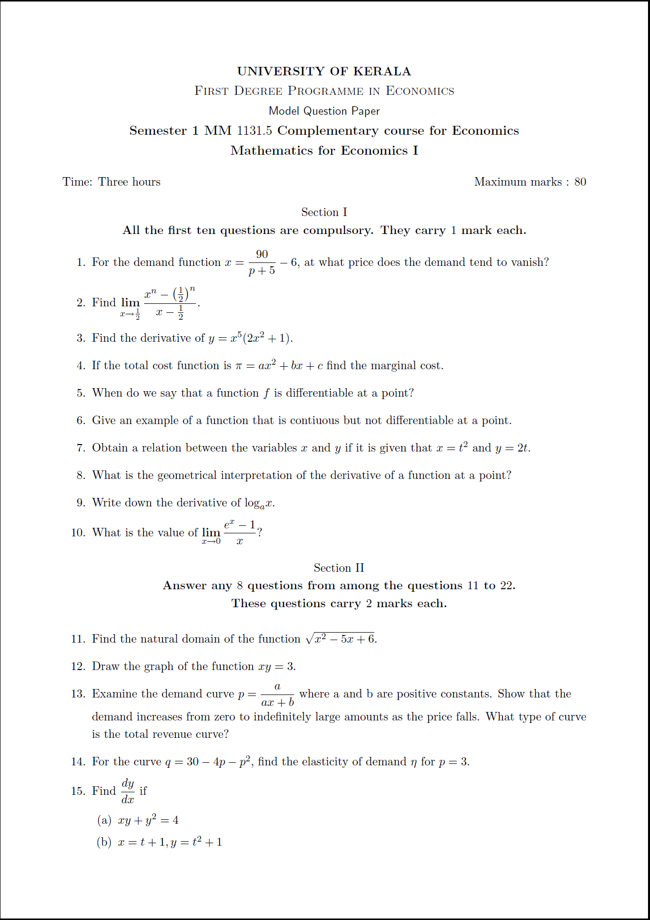 Kerala University Economics Complementary Course For Economics ...