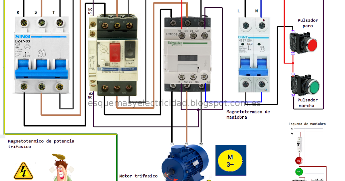 Esquemas eléctricos: Arranque motor trifasico stop start