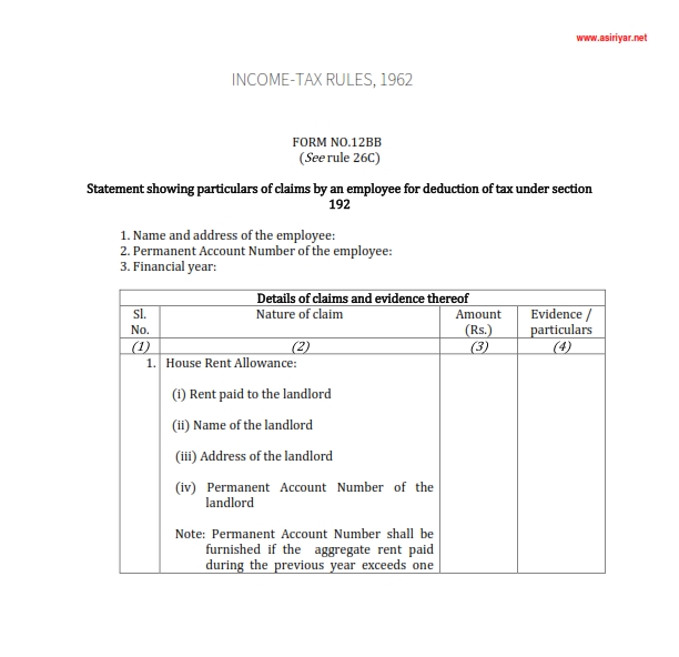 Income Tax- Form No.12BB - Asiriyar.Net