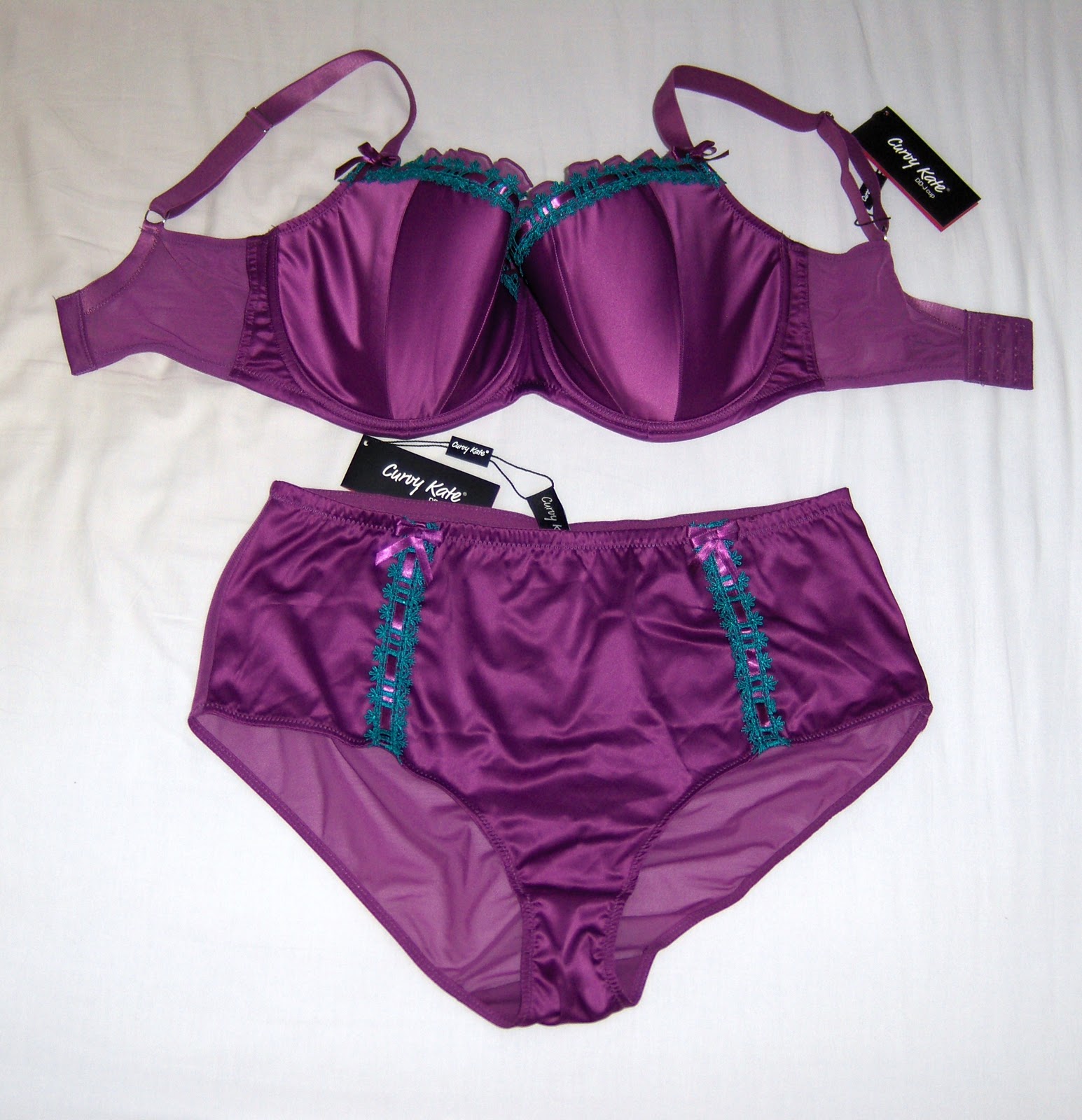 Curvy Kate Thrill Me Bra 32HH and High Waisted Briefs in Grape/Jade ...