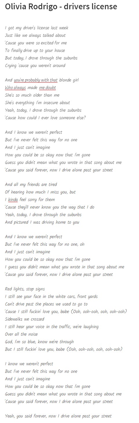 Olivia Rodrigo - drivers license | Gambar Lirik / Image Lyrics