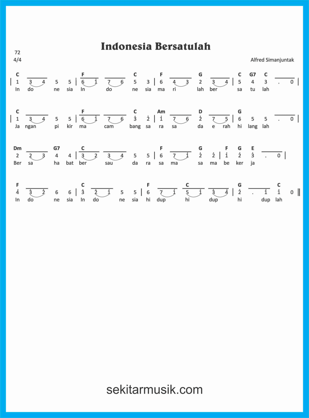 Not Angka Lagu Indonesia Bersatulah - SEKITAR MUSIK