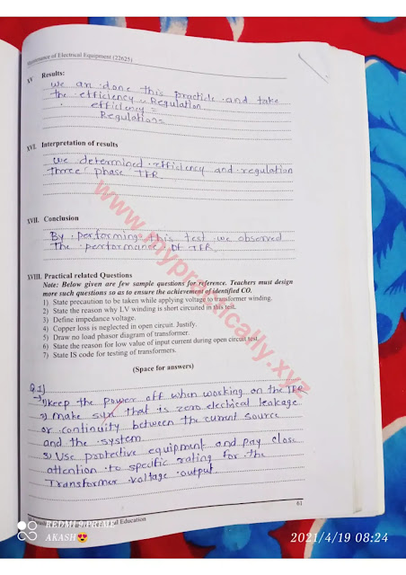 22625 Maintenance of electrical equipments Solved Lab Manual Answers ...