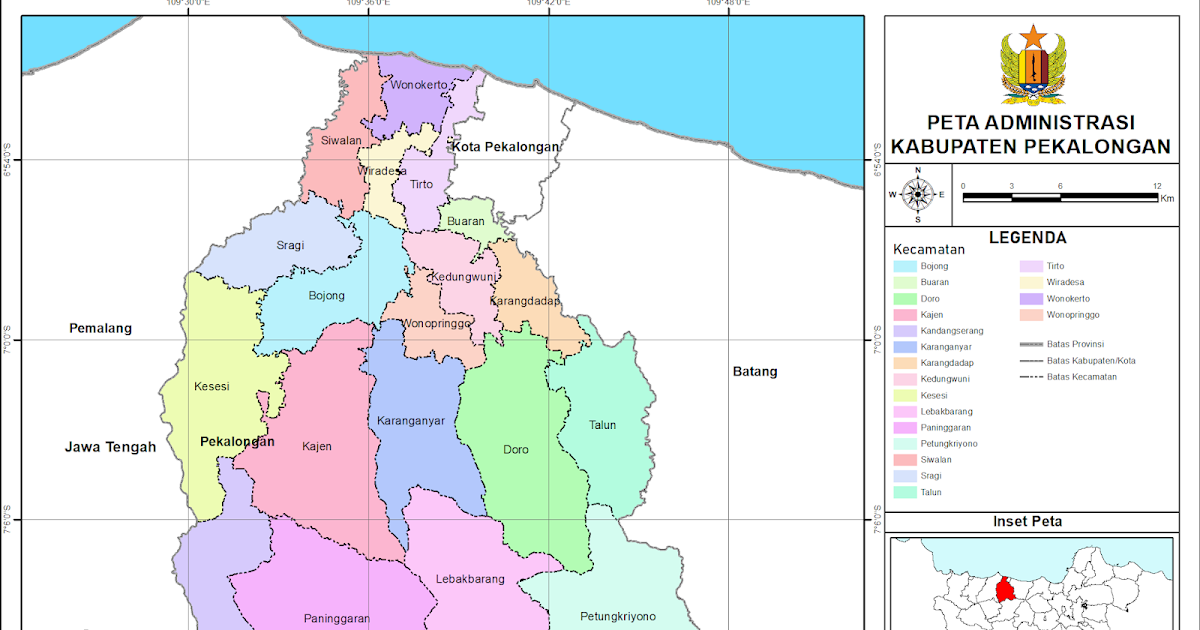 Peta Administrasi Kabupaten Pekalongan, Provinsi Jawa Tengah ~ NeededThing