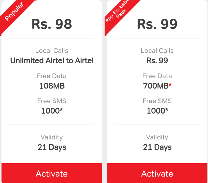 Airtel talk time package