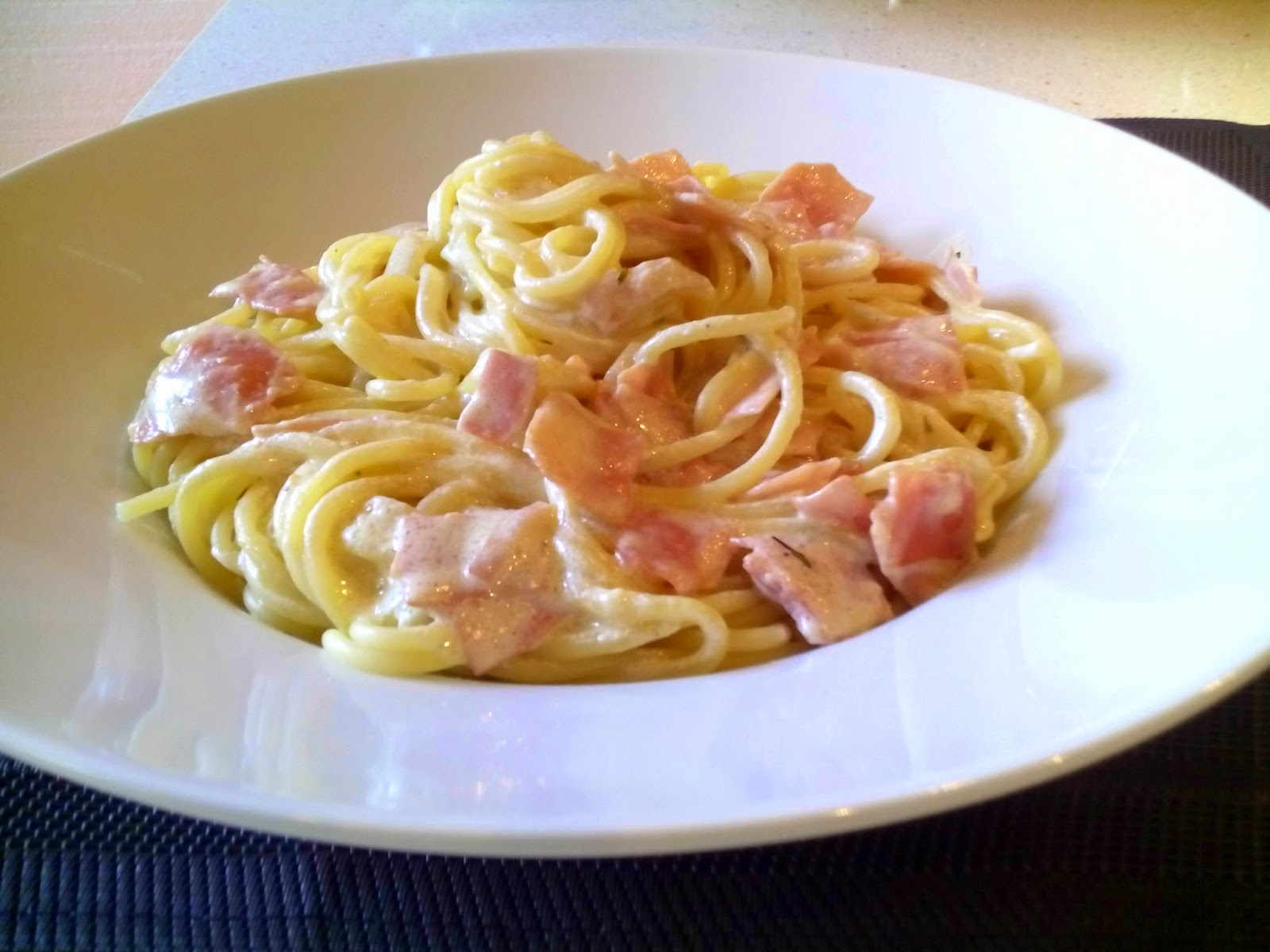 Espaguetis con Nata y Jamón. - Recetas Fácil con Bela