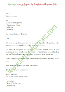 Letter or Email to Supplier to Cancel Purchase Order (Sample)