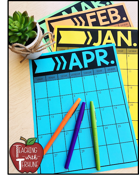 Teaching With Terhune: EDITABLE MONTHLY CLASSROOM CALENDARS