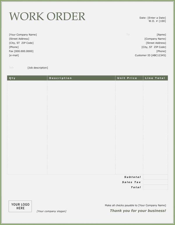 Format Of Work Order Letter - Invoice Template