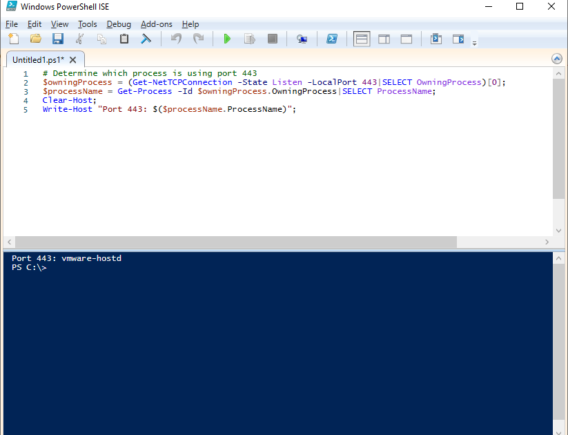 Determine which process is using a specific port using PowerShell.