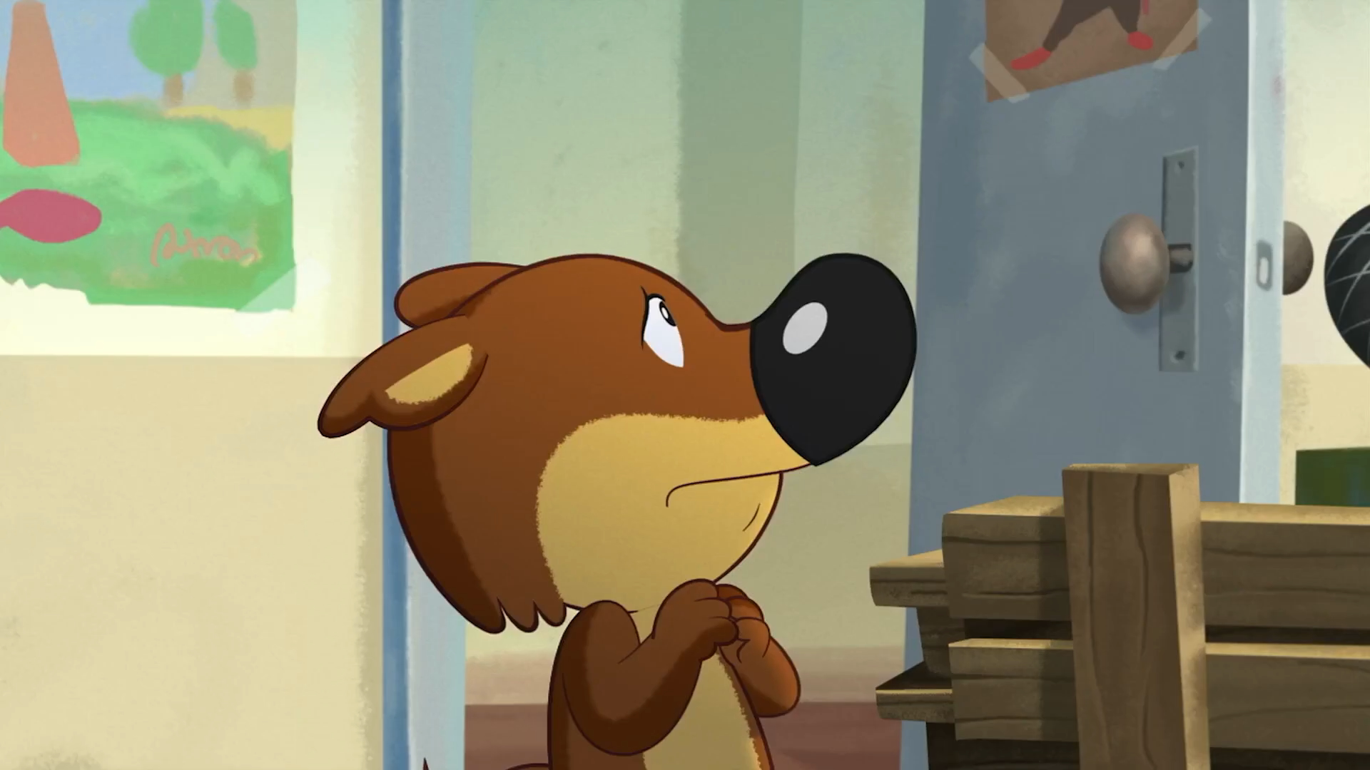 Shirtless Drawn Cartoon Boys & Men: Mini Wolf in Bathing Suit