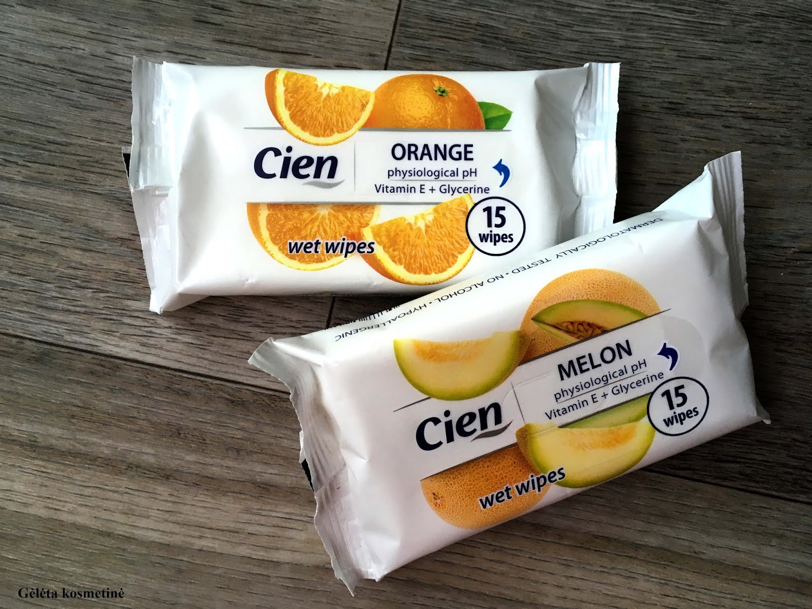 CIEN drėgnos servetėlės: "Melon" ir "Orange"