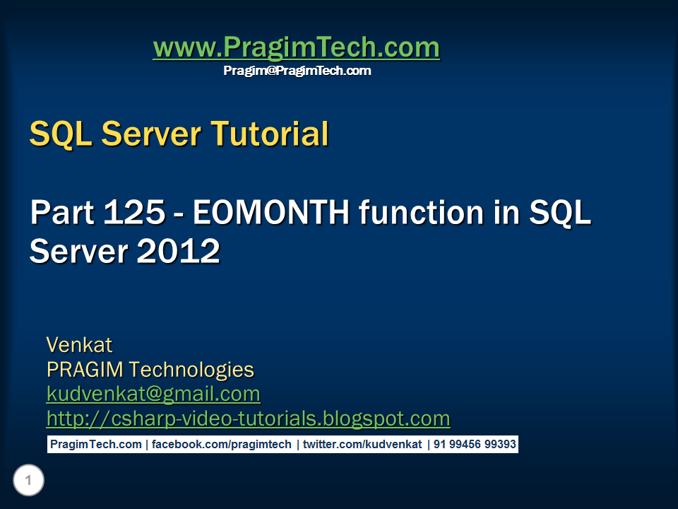 Sql Server Net And C Video Tutorial Eomonth Function In Sql Server 2012 6244
