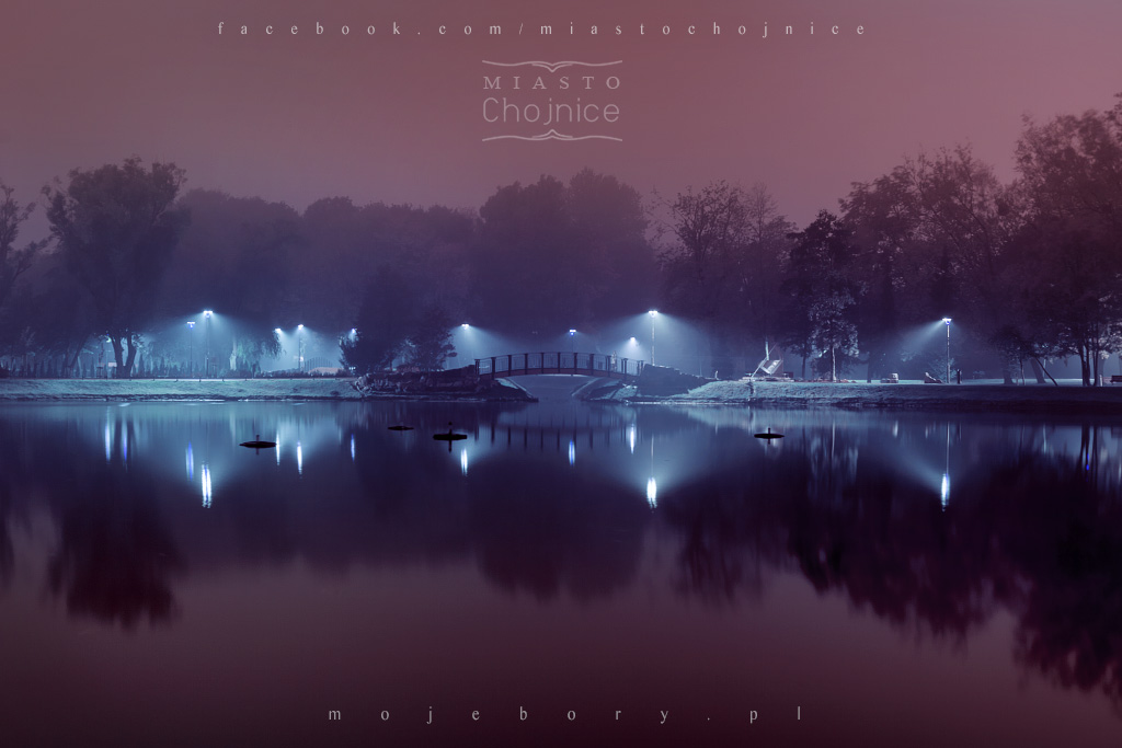 Chojnicki Park Tysiąclecia nocą
