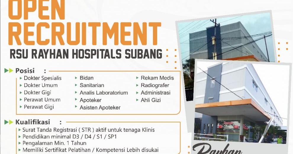 Lowongan Kerja Mei 2020 Rumah Sakit Umum Rayhan Hospitals