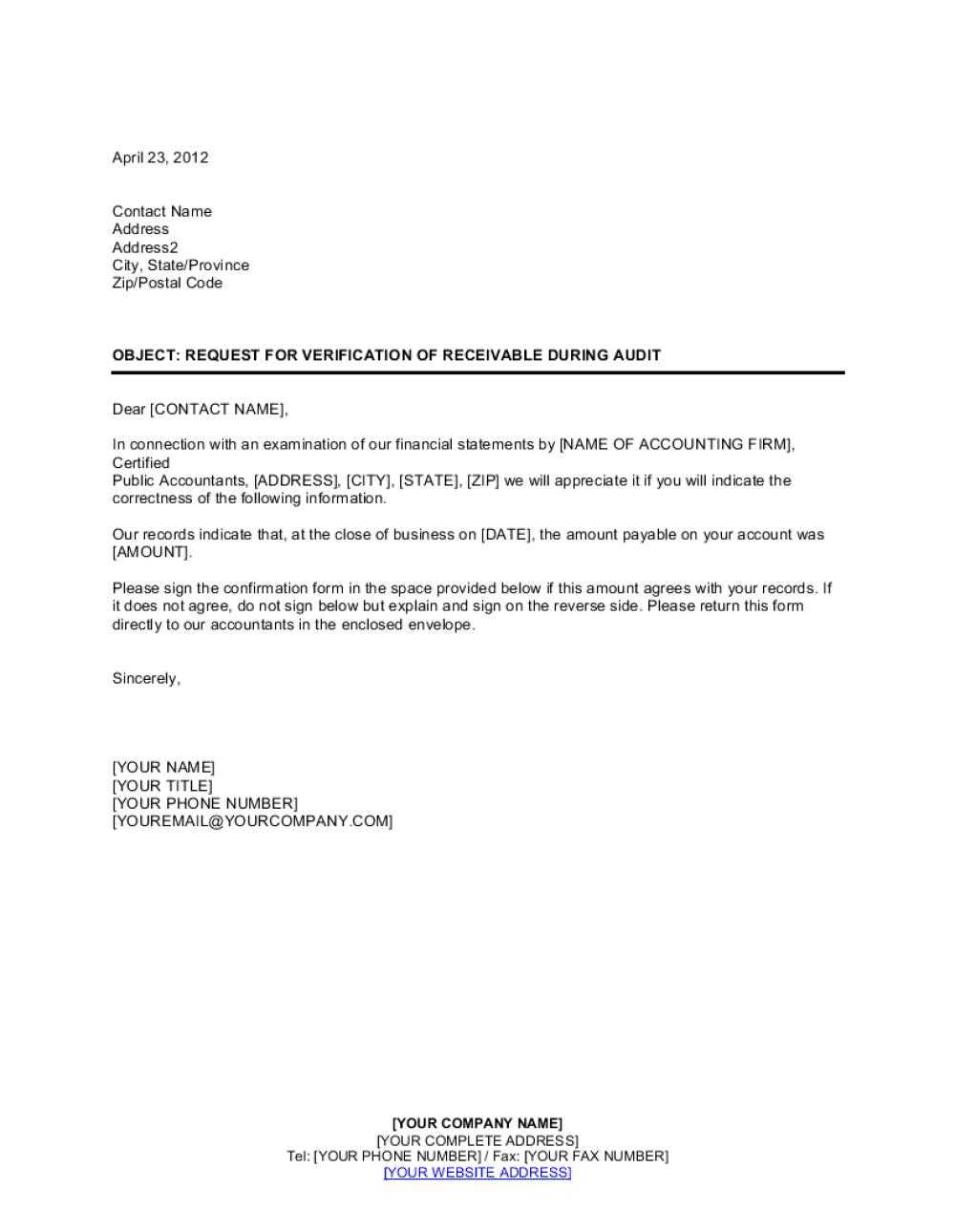 Audit Confirmation Letter Template Resume Letter audit-confirmation-letter-template-resume-letter
