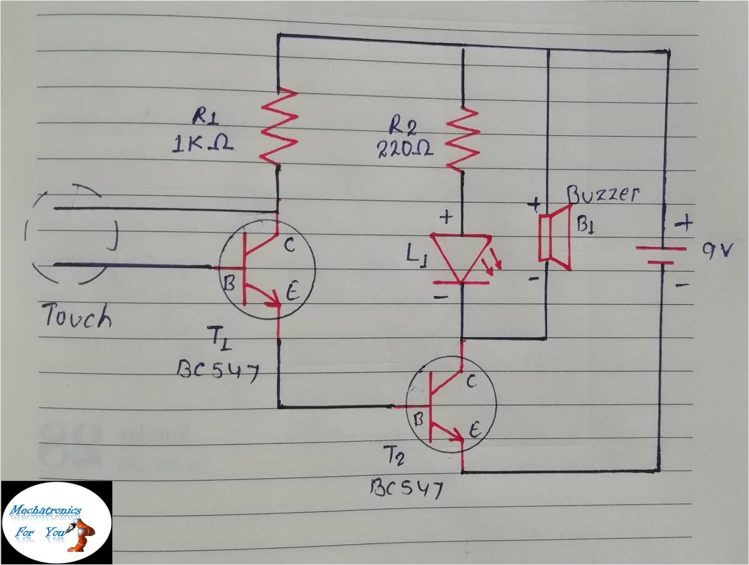 Mechatronics for you: Touch switch using BC547 transistor