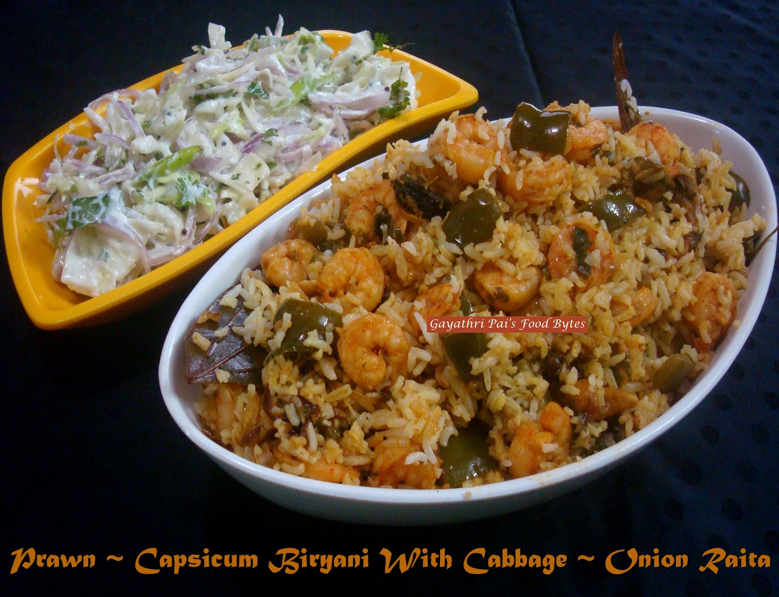 Gayathri Pai's Food Bytes: Prawn ~ Capsicum Biryani With Cabbage ...