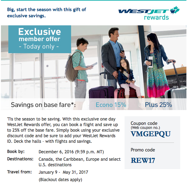 December 6 Update: Promo code for up to 25% off WestJet flights ...
