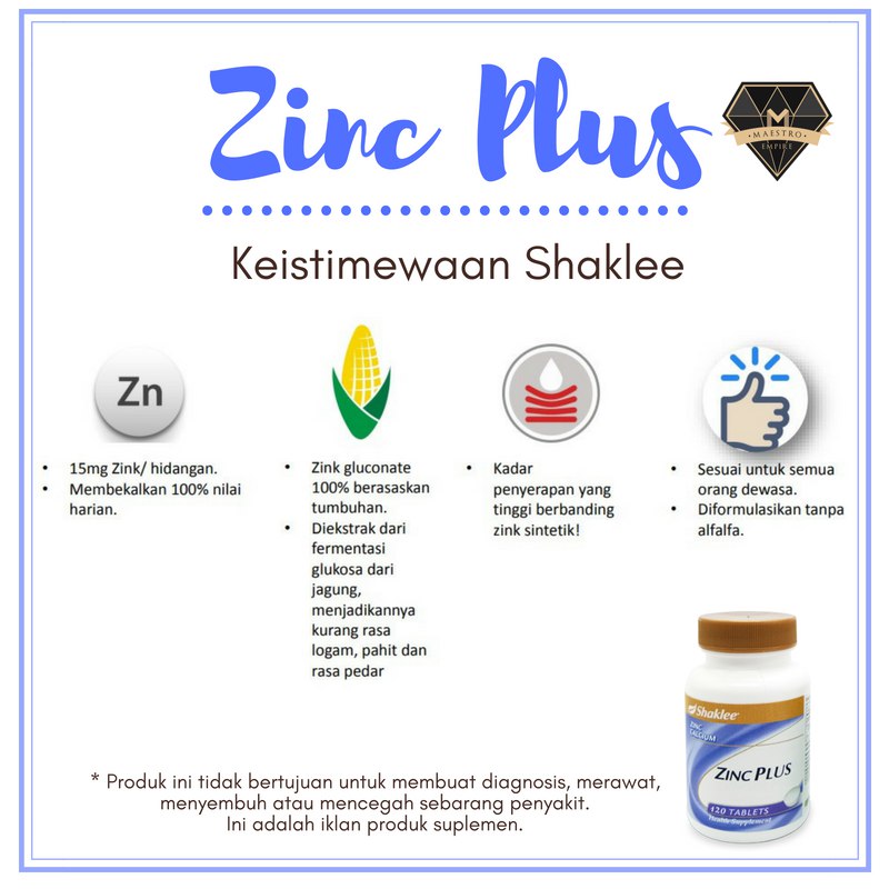 Zinc Plus Shaklee : Keistimewaan Dan Manfaatnya