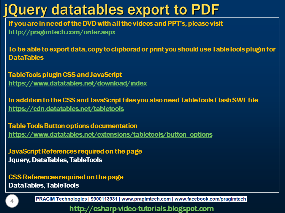 Sql Server Net And C Video Tutorial Jquery Datatables Export To Pdf